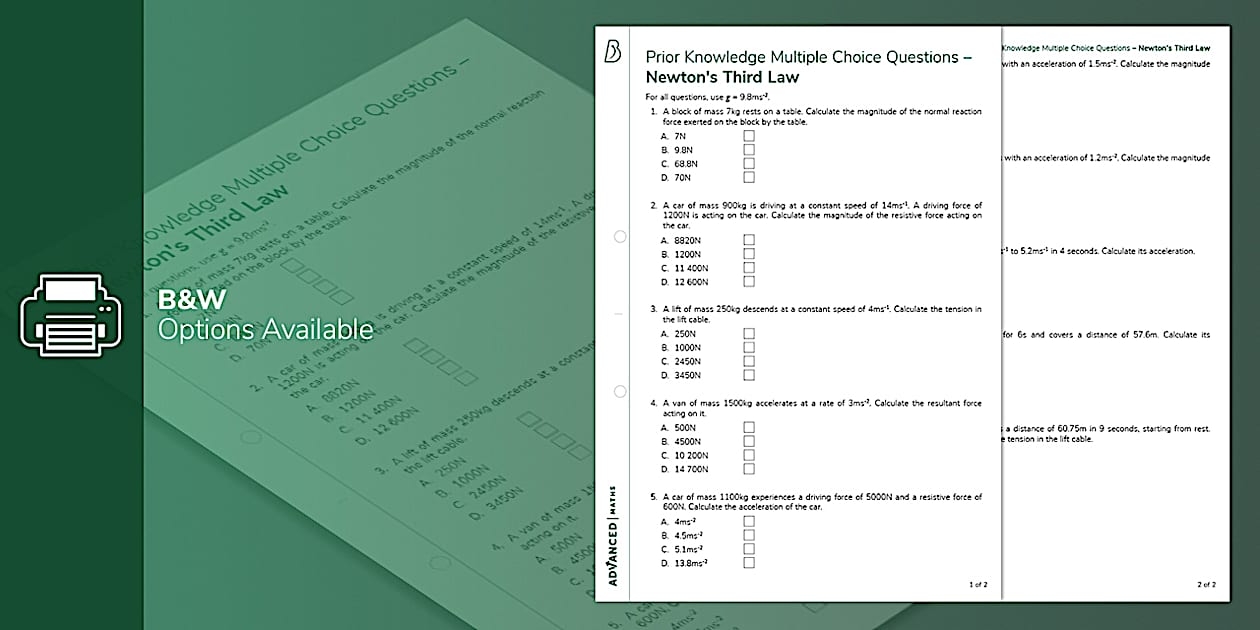 👉 Newton’s Third Law Prior Knowledge Test | AS Level Mechanics