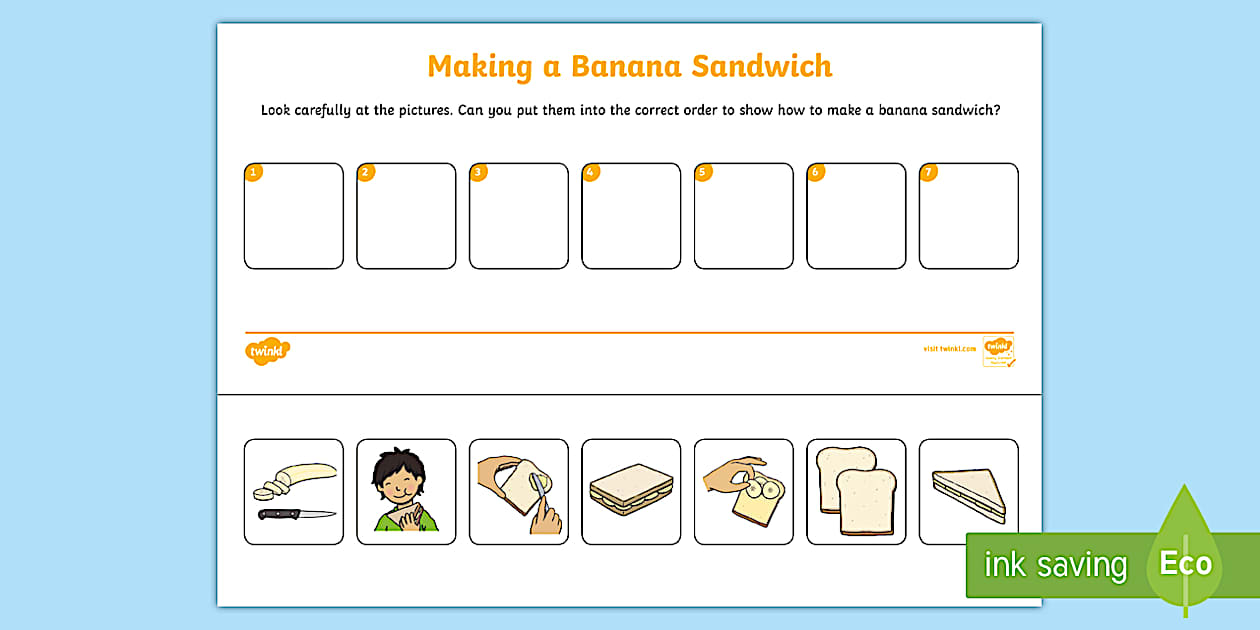 Banana Sandwich Sequencing Worksheet (teacher made) - Twinkl