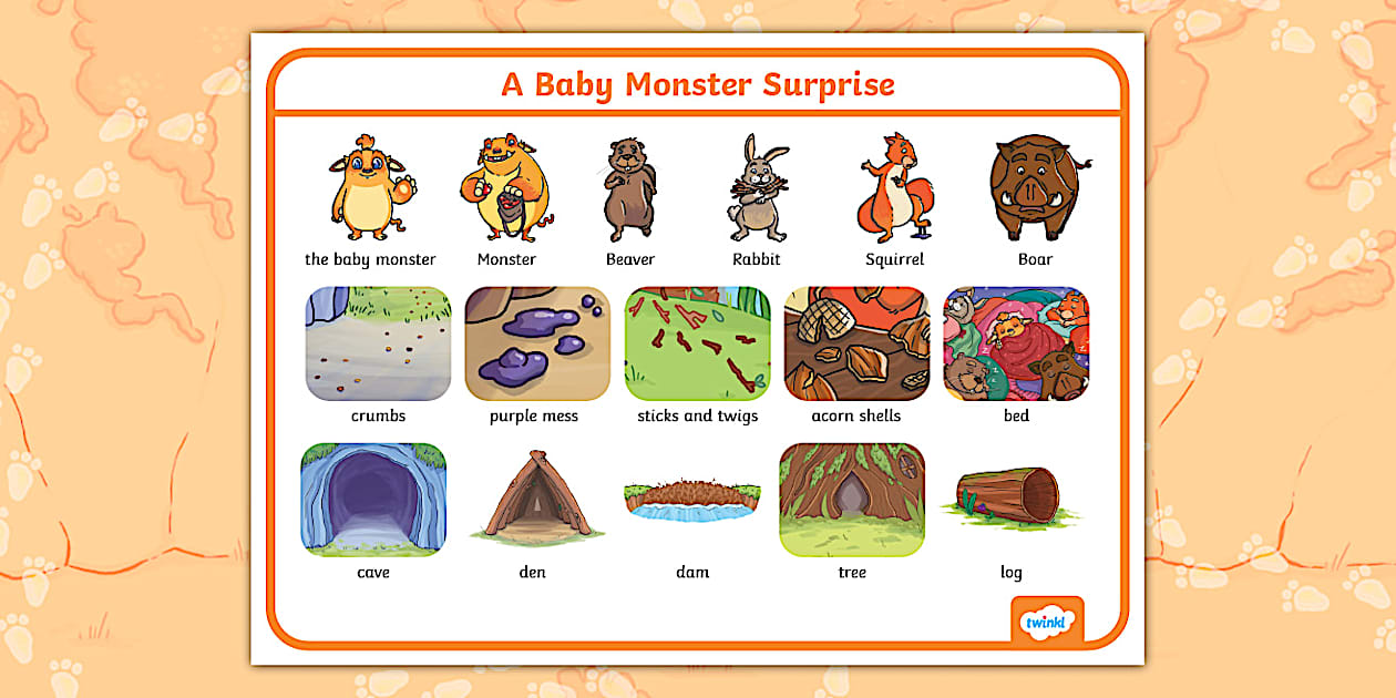 A Baby Monster Surprise Word Mat (teacher made) - Twinkl