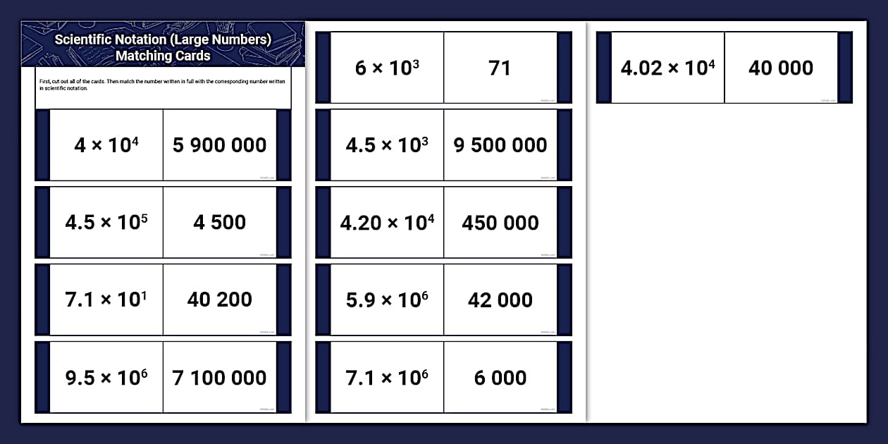 Scientific Notation (Large Numbers) Matching Cards - Twinkl