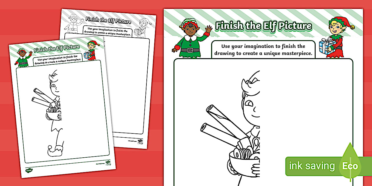 Finish the Elf Picture Worksheet (teacher made) - Twinkl