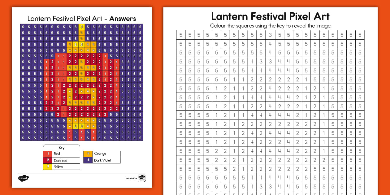 Lantern Festival Pixel Art Worksheet (teacher made) - Twinkl