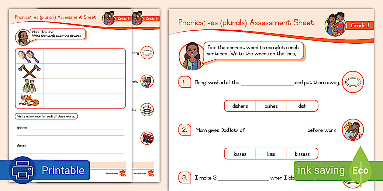 Grade 1 Phonics -es Assessment Sheet (teacher made) - Twinkl