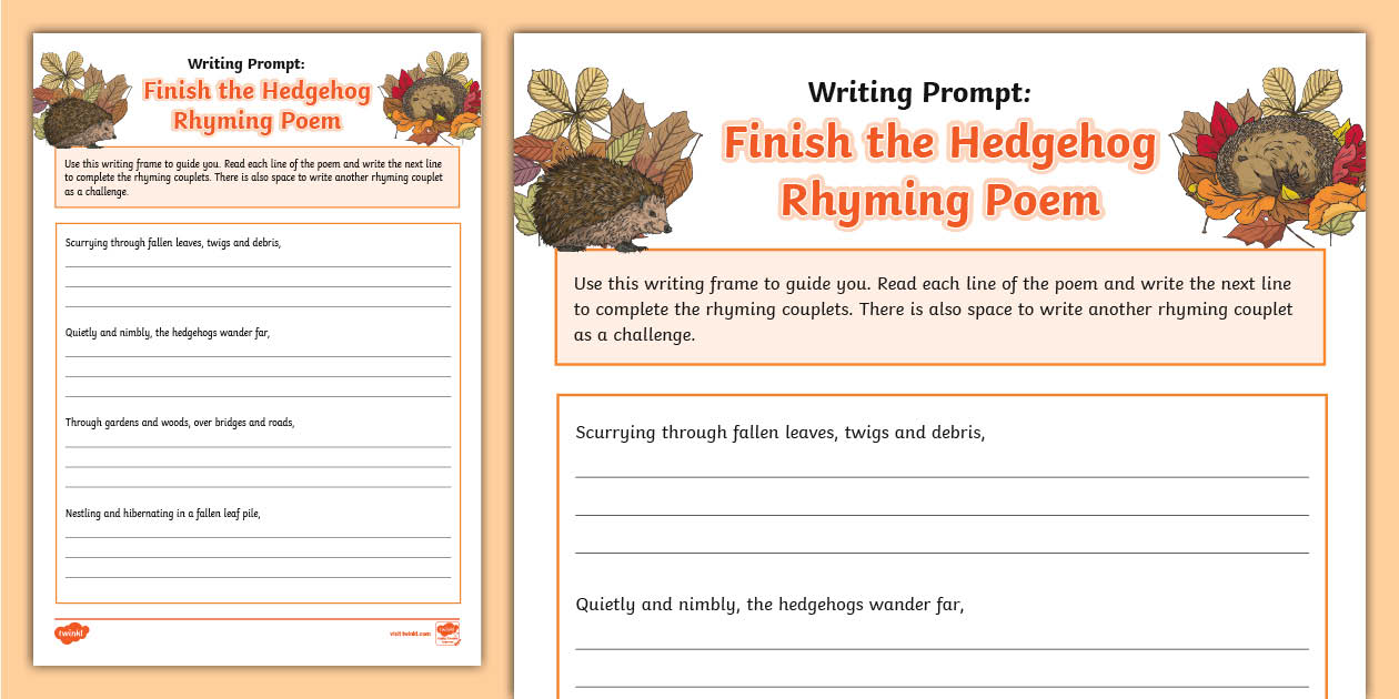 Writing Prompt: Finish the Rhyming Hedgehog Poem Writing Template
