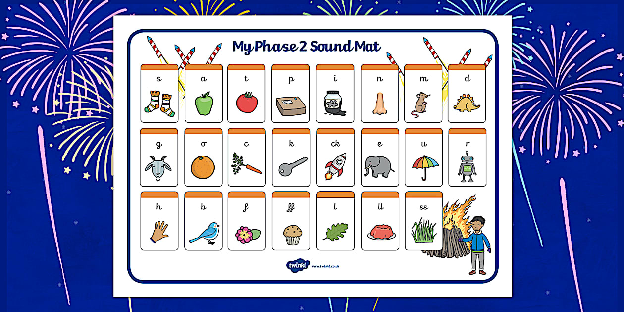 Cursive Bonfire Night Firework Themed Phase 2 Sound Mat