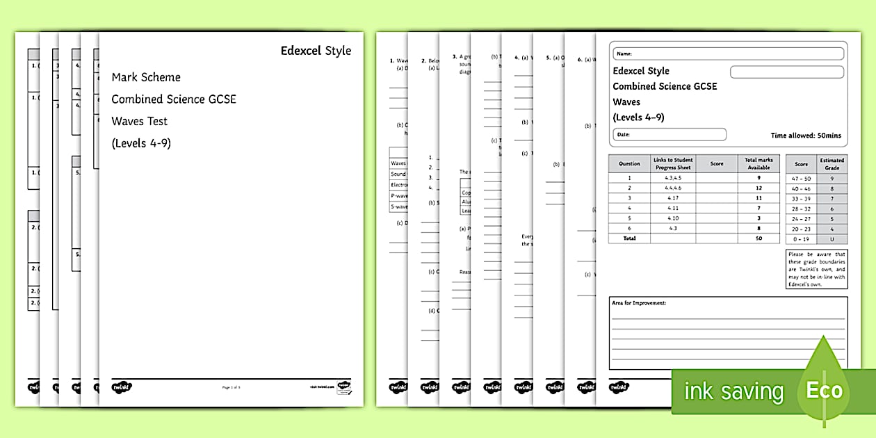 Edexcel Style GCSE Combined Science Waves Test - Twinkl
