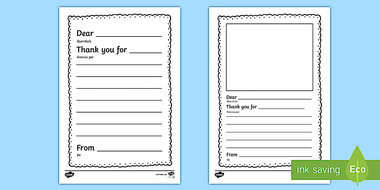 Thank You Letter Writing Template English/Spanish - Twinkl