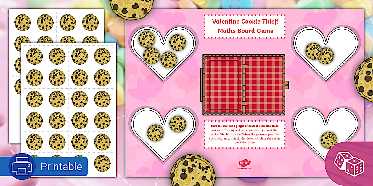 Valentine Cookies Thief - Maths Board Game - Valentine’s Day Quick ...
