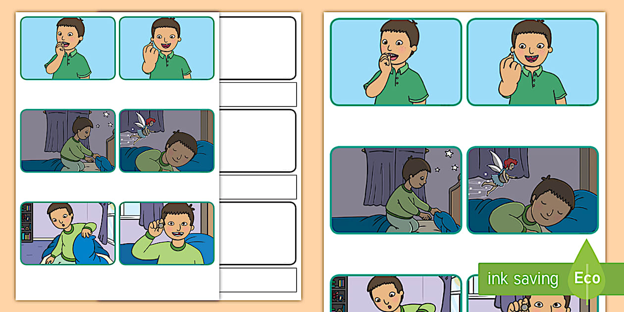 Black and White The Tooth Fairy Sequencing Cards - Twinkl