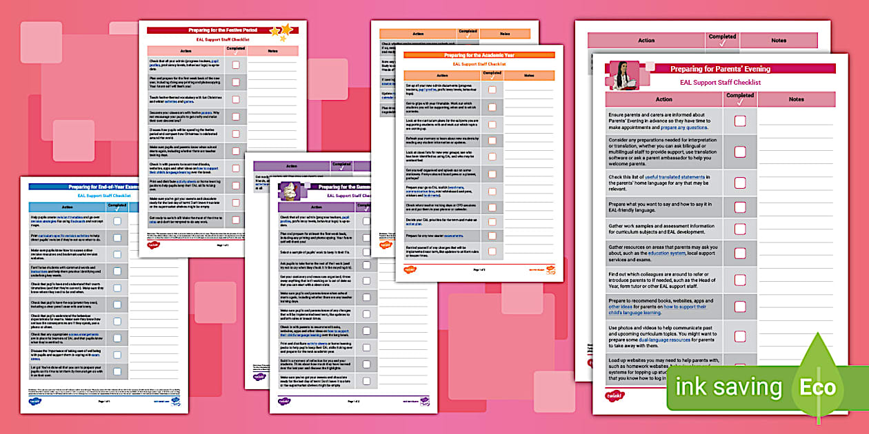 EAL Support Staff Academic Year Preparation Checklists Pack
