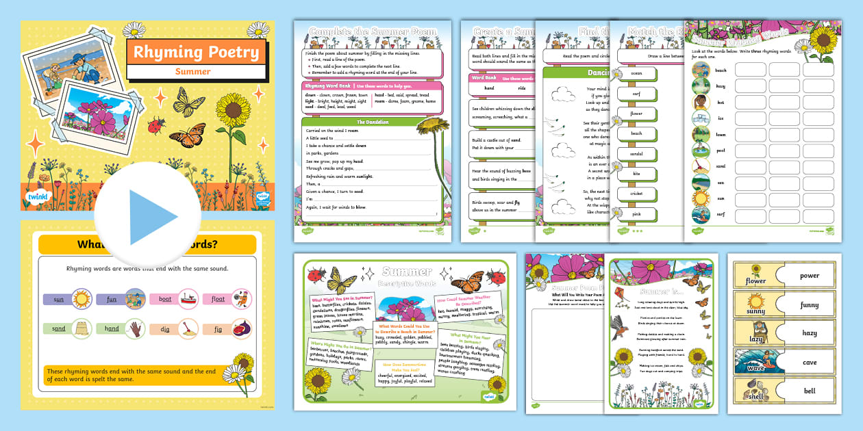 KS1 Poetry on Seasons: Summer Rhyming Poetry Activity Pack