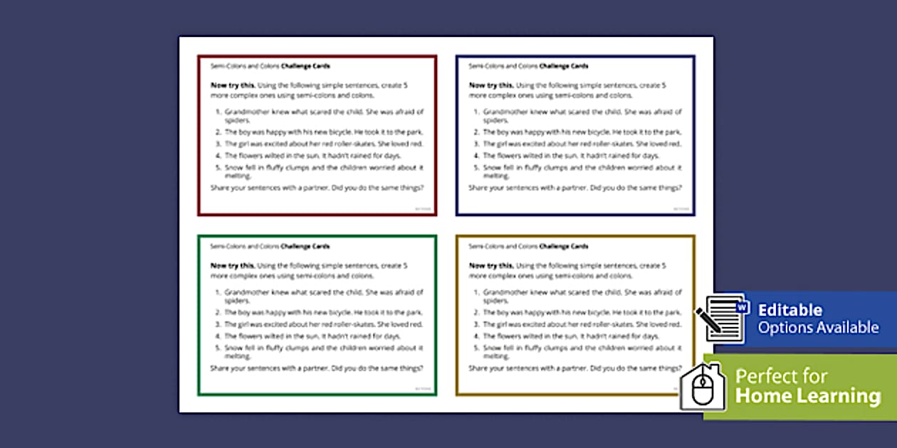Editable Semi-colons and Colons Quick Challenge - Twinkl