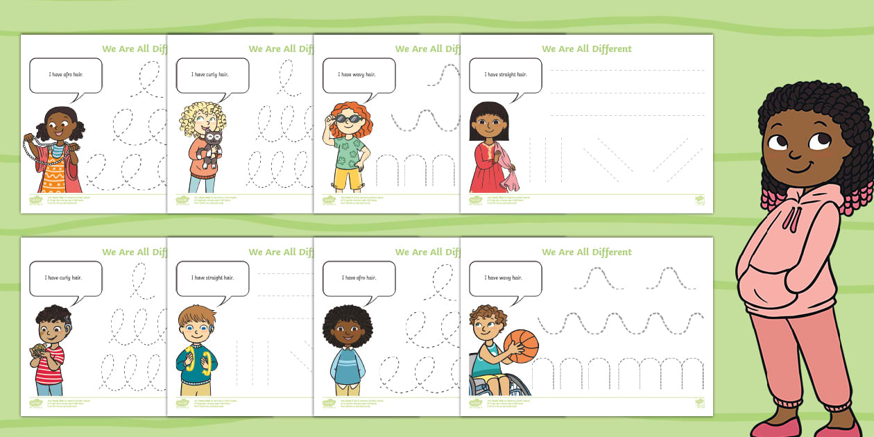 We Are All Different: Pencil Control Worksheets - Twinkl