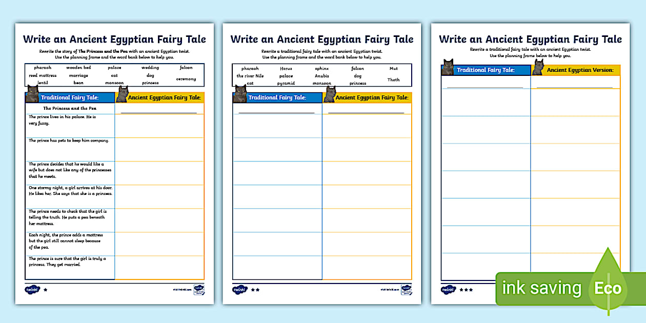 Black and White Writing an Ancient Egyptian Fairy Tale Differentiated ...