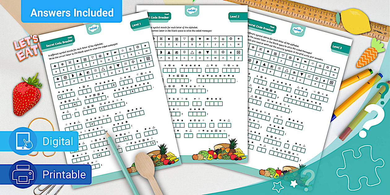 Food Secret Code Breaker - AL - Twinkl - Kids Puzzles