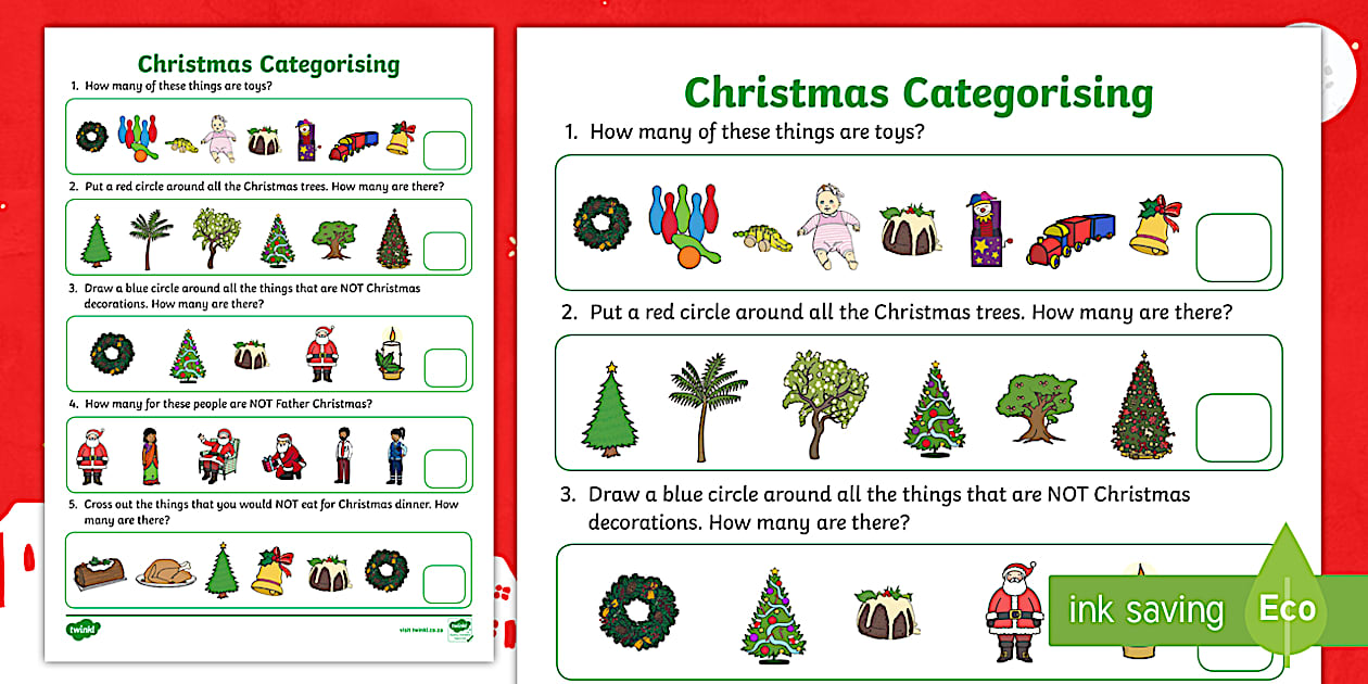 Christmas Categorizing Worksheet / Worksheet (Teacher-Made)