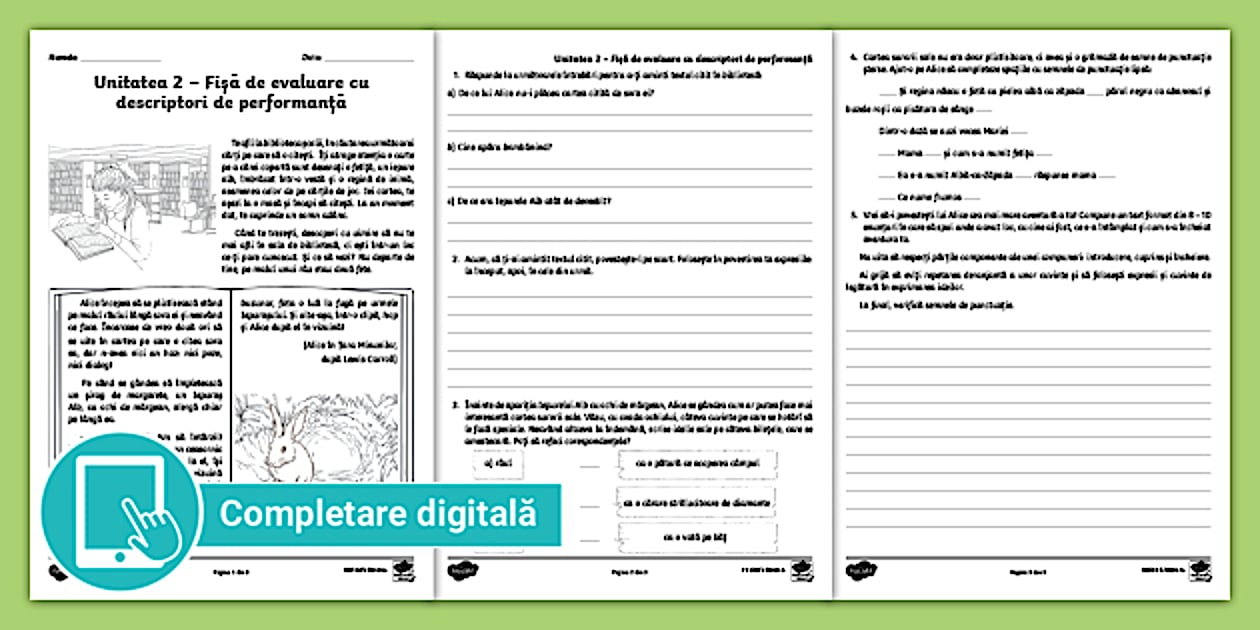 Editable Clasa a III-a: LLR, Unitatea 2 – Fișă de evaluare cu ...