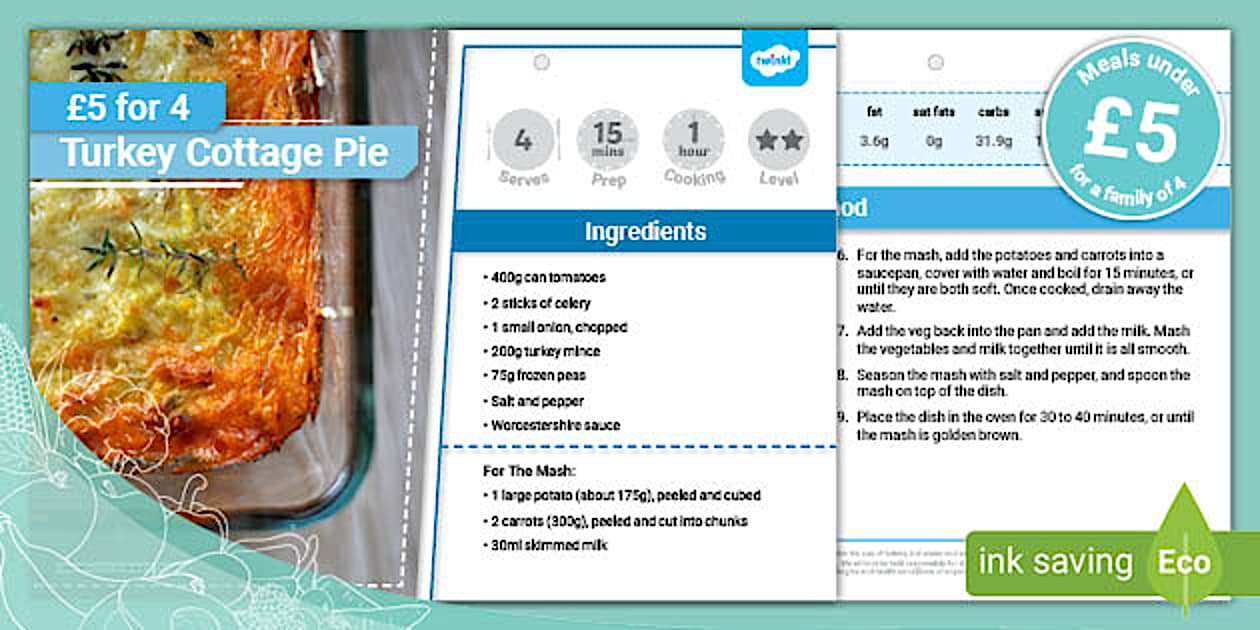 Turkey Cottage Pie Recipe - £5 for 4 | Twinkl Yum - Twinkl