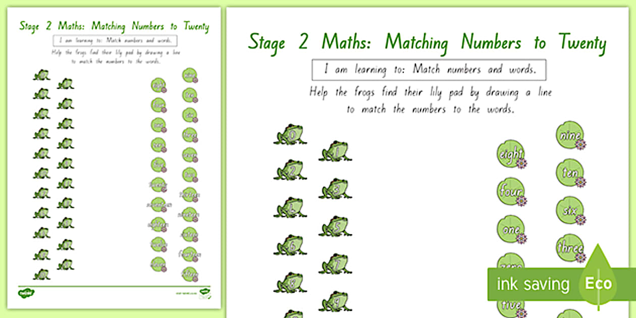 New Zealand Maths Stage 2 Numbers to Twenty Matching Worksheet