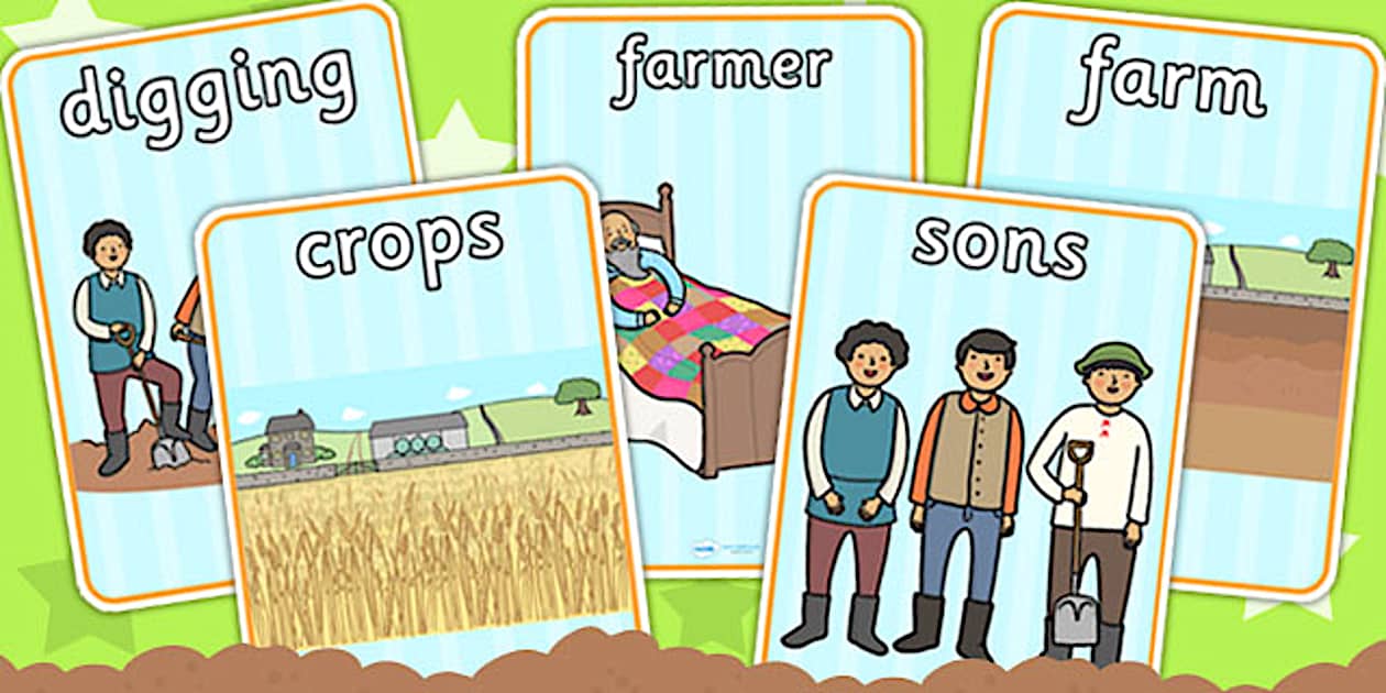 Cursive The Farmer and His Sons Display Posters - Twinkl