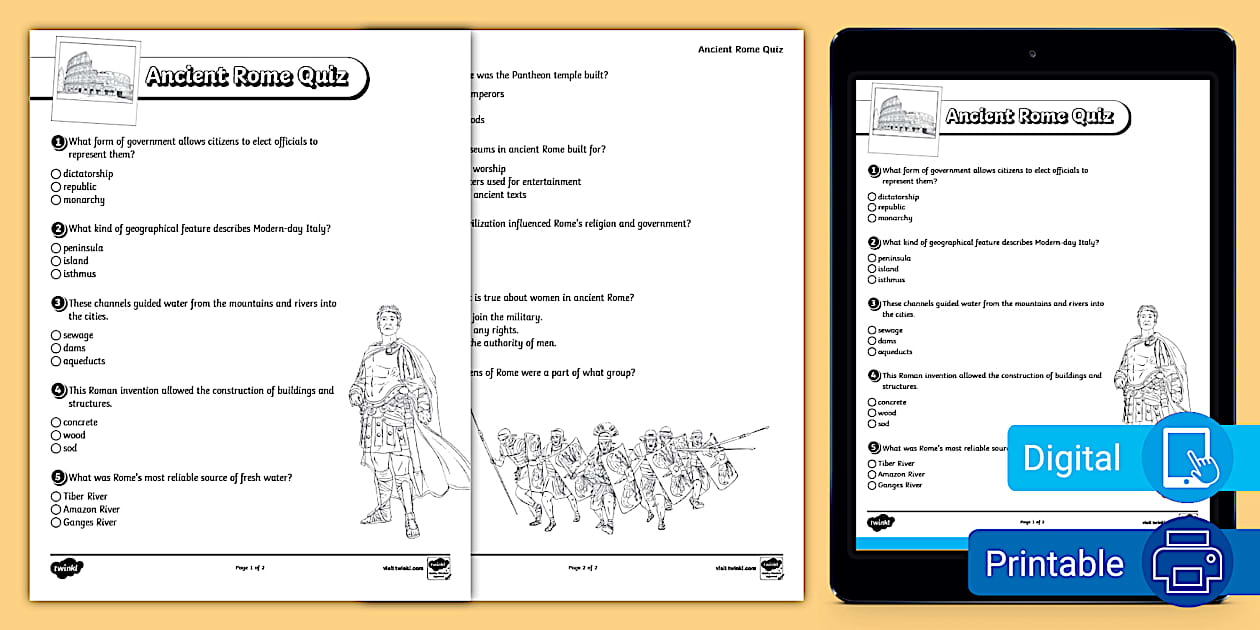 Sixth Grade Ancient Rome Quiz (Teacher-Made) - Twinkl