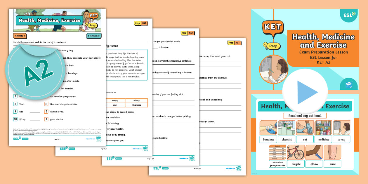 A2 Key Health, Medicine, Fitness Lesson (teacher made)