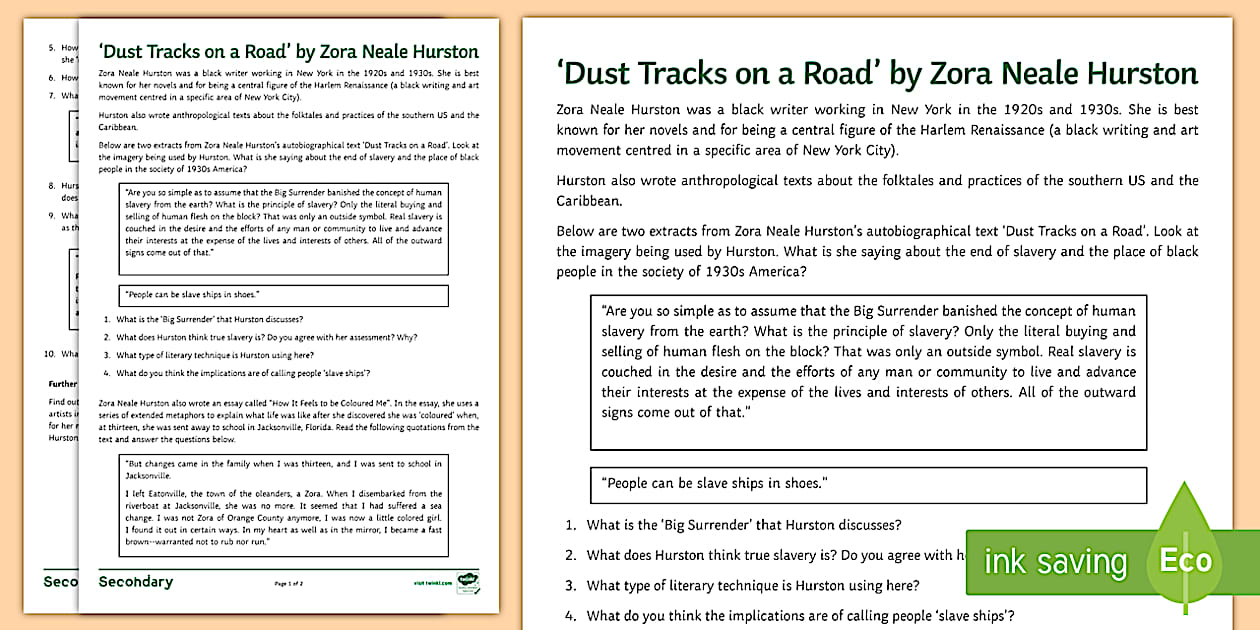 Looking at Language - Zora Neale Hurston Worksheet - Twinkl