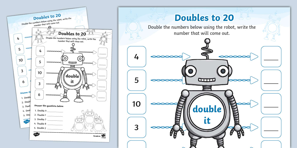 👉 Doubles to 20 Maths Worksheet (teacher made) - Twinkl