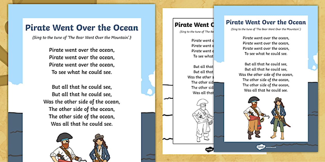 Black and White Pirate Went Over the Ocean Song - Twinkl