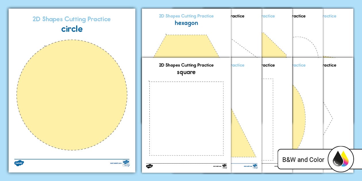 2D Shapes Cutting Practice Activities for PreK-K - Twinkl