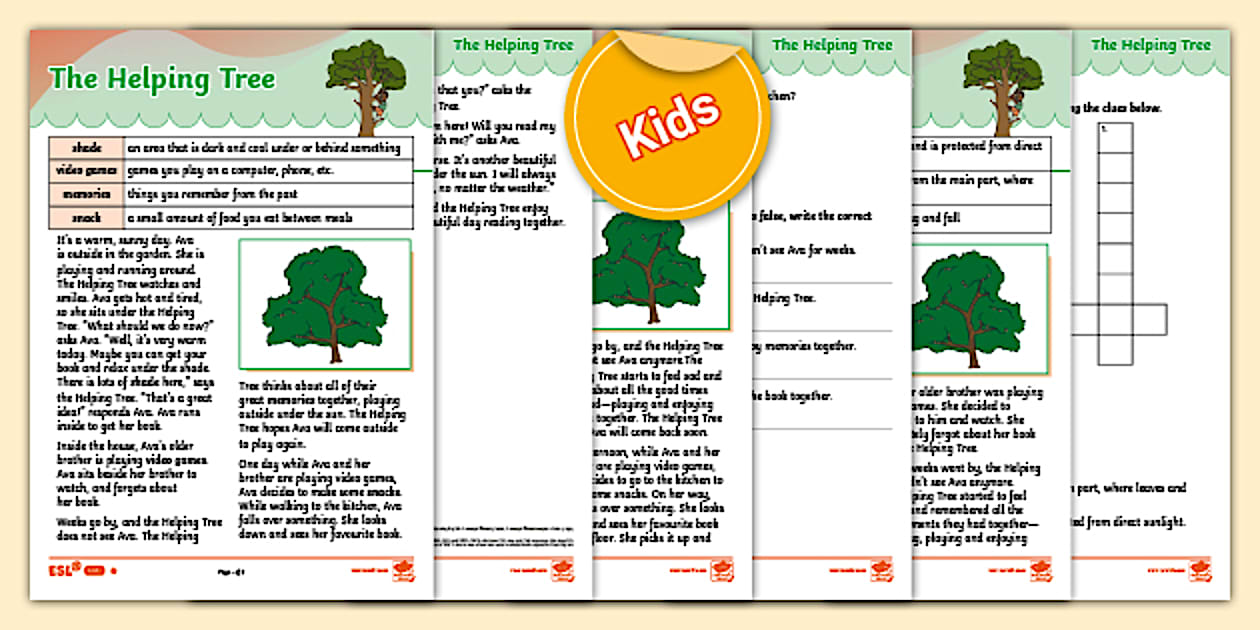 ESL The Helping Tree Differentiated Reading Comprehension {Kids}