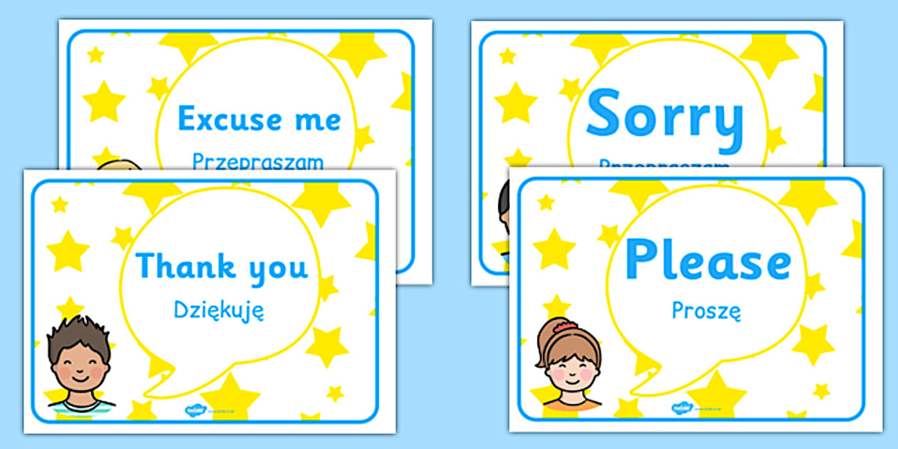 Editable Golden Manners Words Display Posters Polish Translation