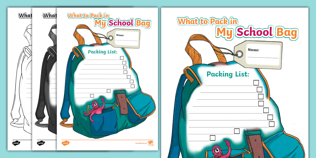 Packing Your School Bag Checklist Worksheet