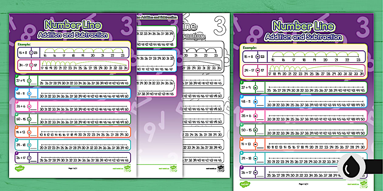 Addition and Subtraction to 50 on a Number Line Activity