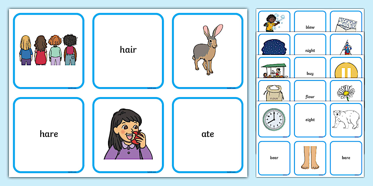 Homophones Picture Sorting Cards - Homophones Matching Cards (Small Set)