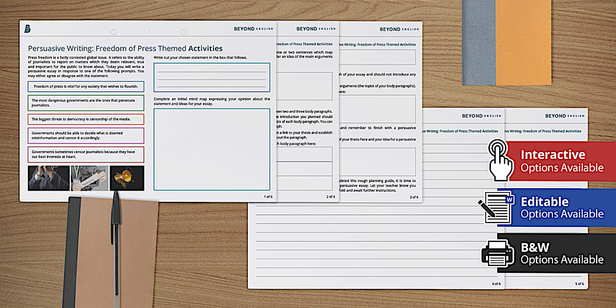 Persuasive Writing Activities: Freedom of Press - Twinkl