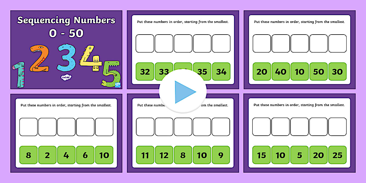 Sequencing Numerals 0 to 50 PowerPoint (teacher made)