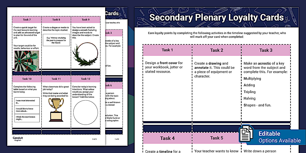 Secondary Plenary Loyalty Cards (teacher made) - Twinkl