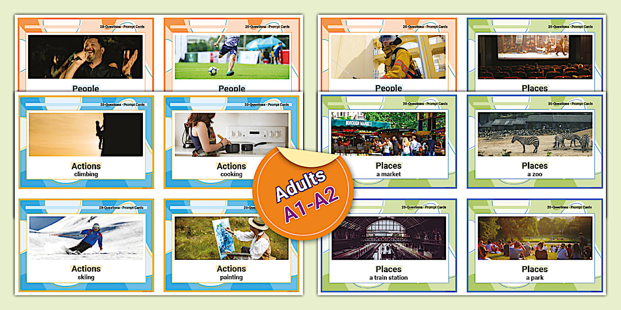 ESL 20-Questions Card Game [Adults, A1-A2] (teacher made)