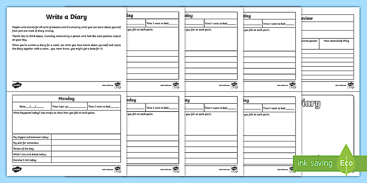Editable Keep a Diary for a Week Worksheets (teacher made)
