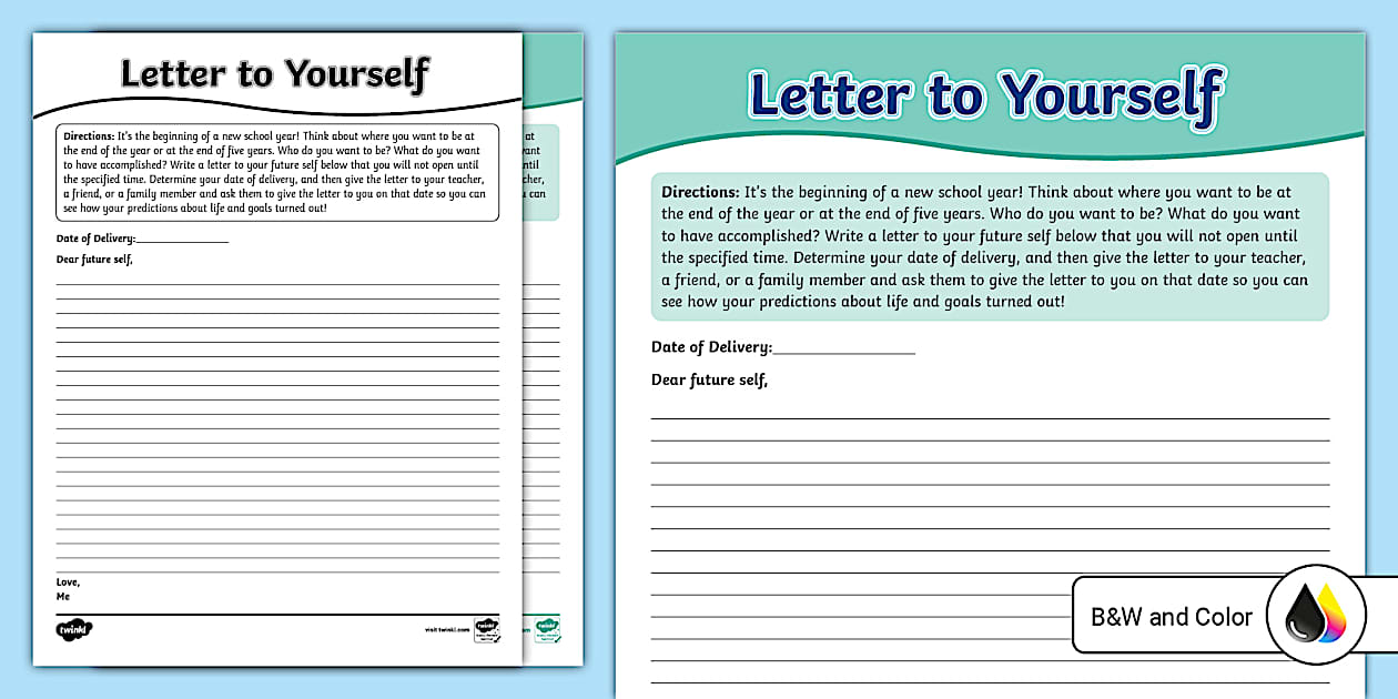 Letter to My Future Self Writing Worksheet for 6th-8th Grade