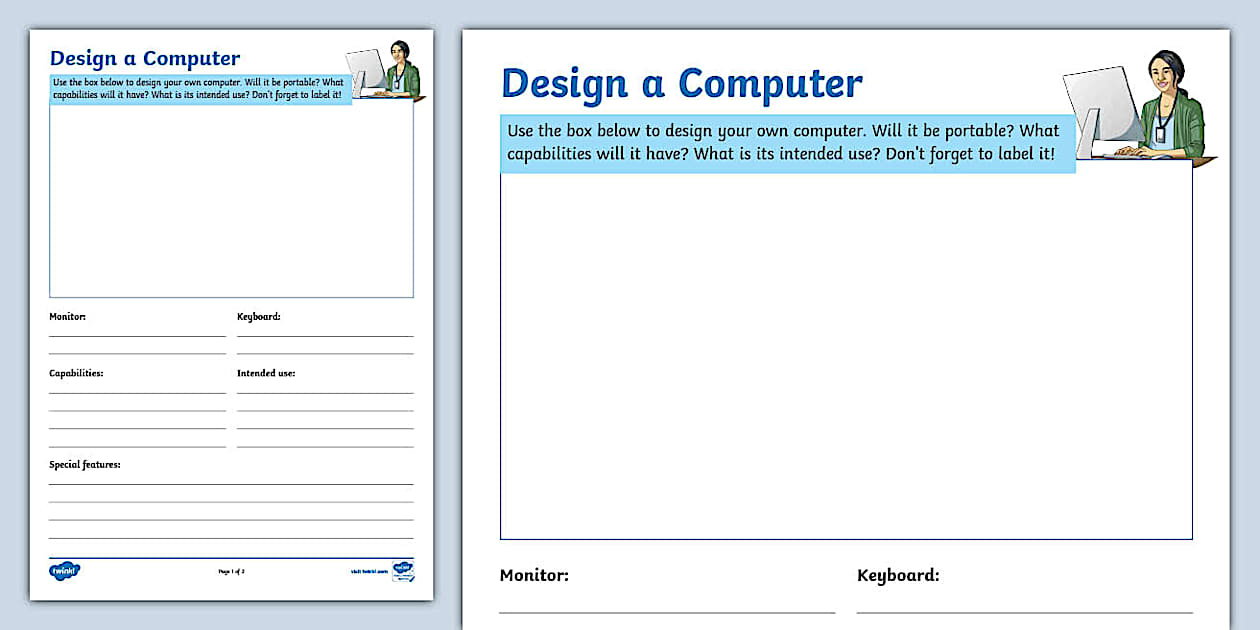 Design a Computer Worksheet (teacher made) - Twinkl