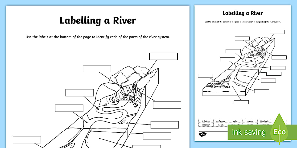 River with Labels Worksheet | Parts of a river | Twinkl