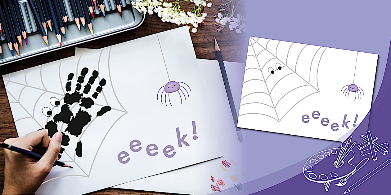 Eek Spider Halloween Handprint Activity Poster - Twinkl