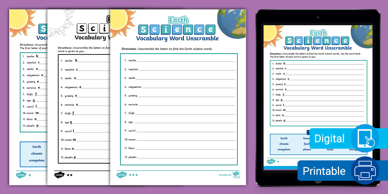 Tier 3 Differentiated Word Unscramble: Earth Science