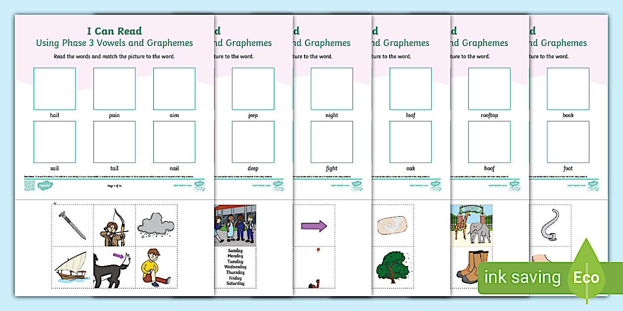 I Can Read! Words Using Phase 3 Vowel Graphemes Words Worksheet