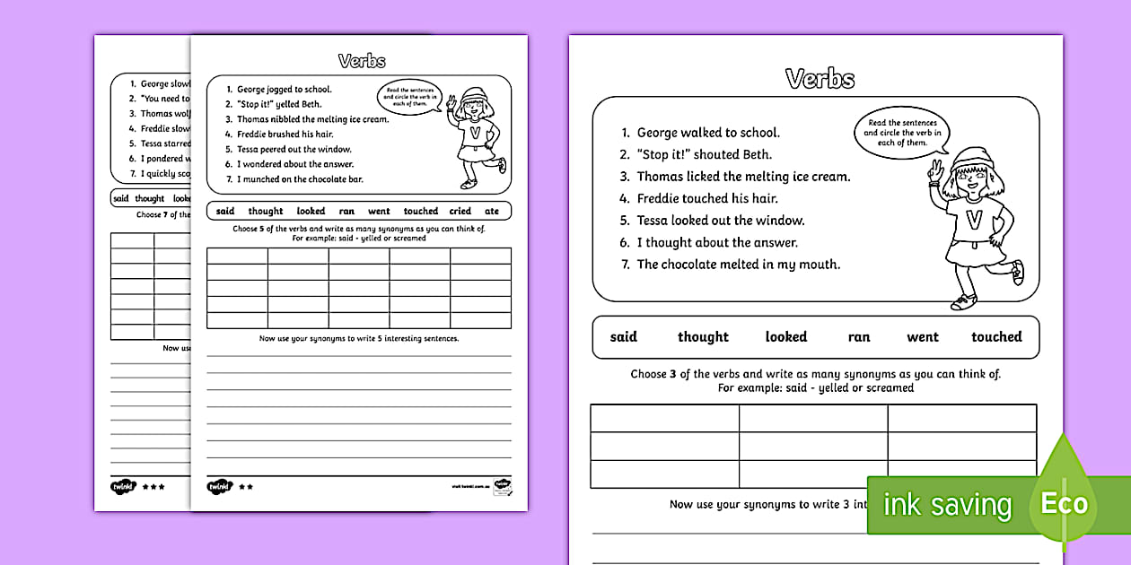 Verb Differentiated Worksheets (teacher made) - Twinkl