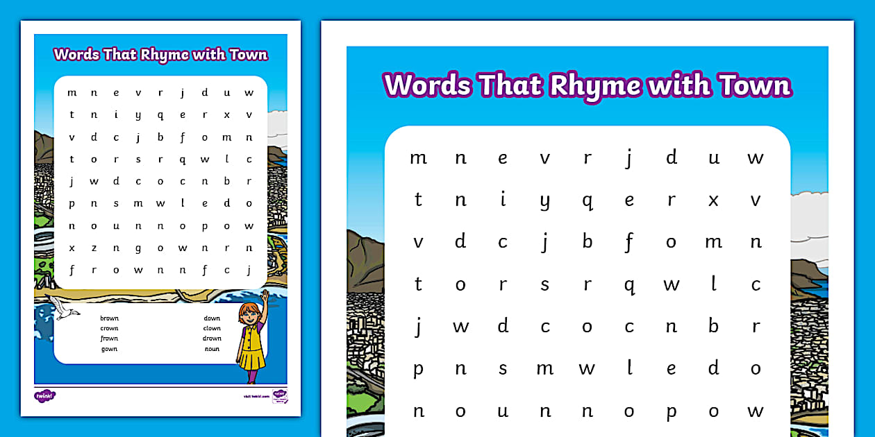 Words That Rhyme with Town Word Search - Twinkl