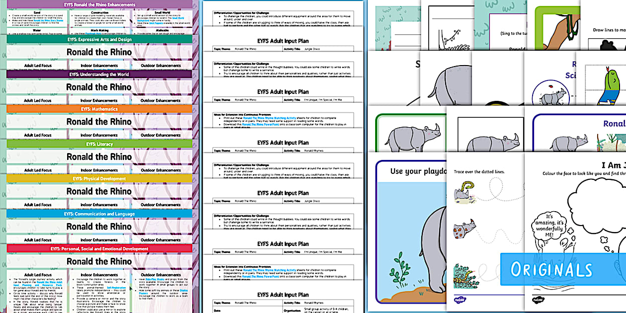 EYFS Ronald the Rhino Lesson Plan Enhancement Ideas and Resource Pack