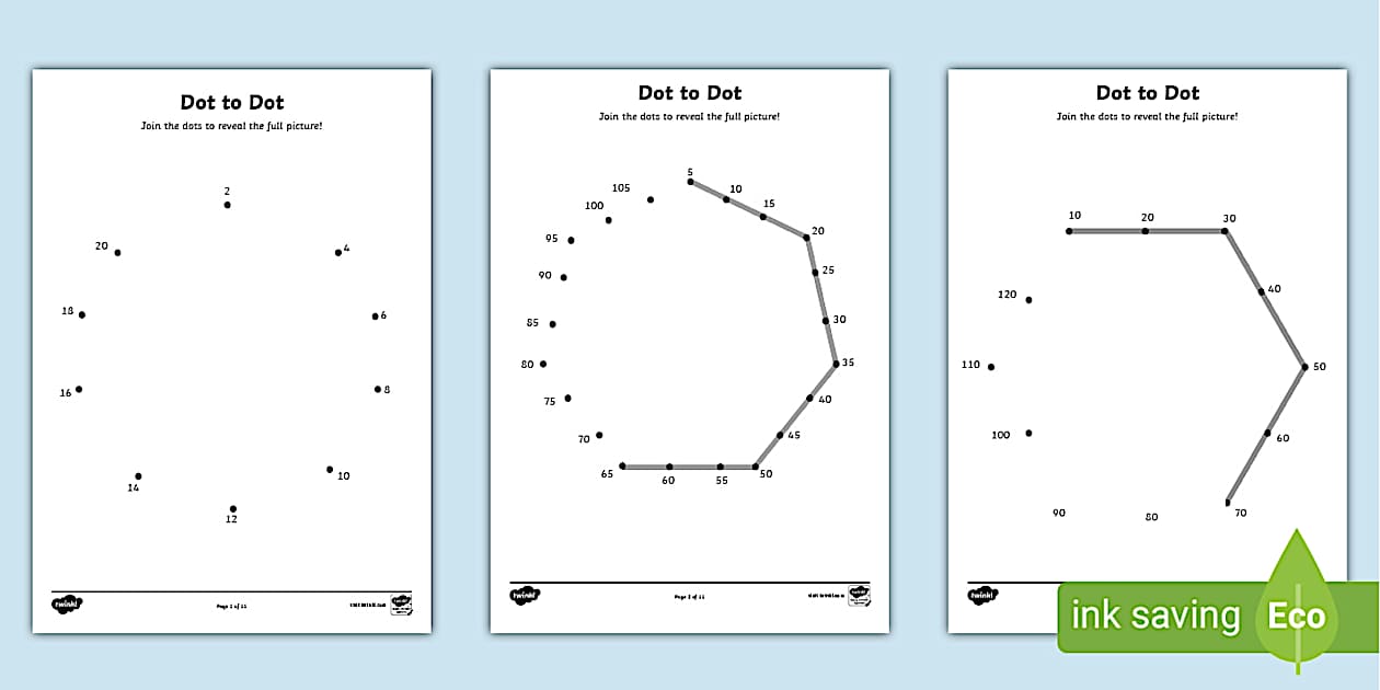 Counting in 2s, 5s and 10s Shapes Dot to Dot Worksheets